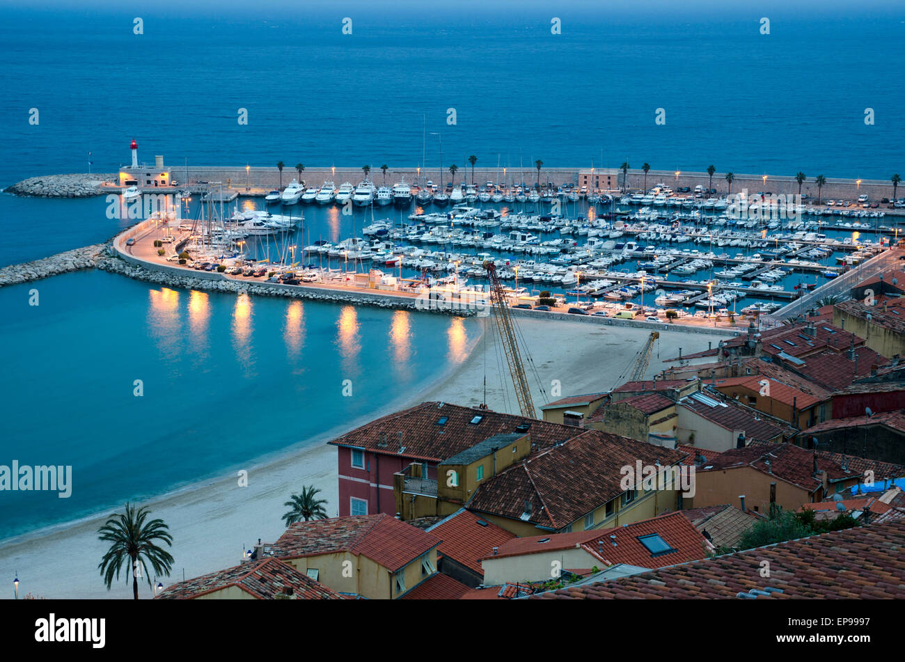 Menton harbor at dusk, Cote d'Azur, France Stock Photo - Alamy