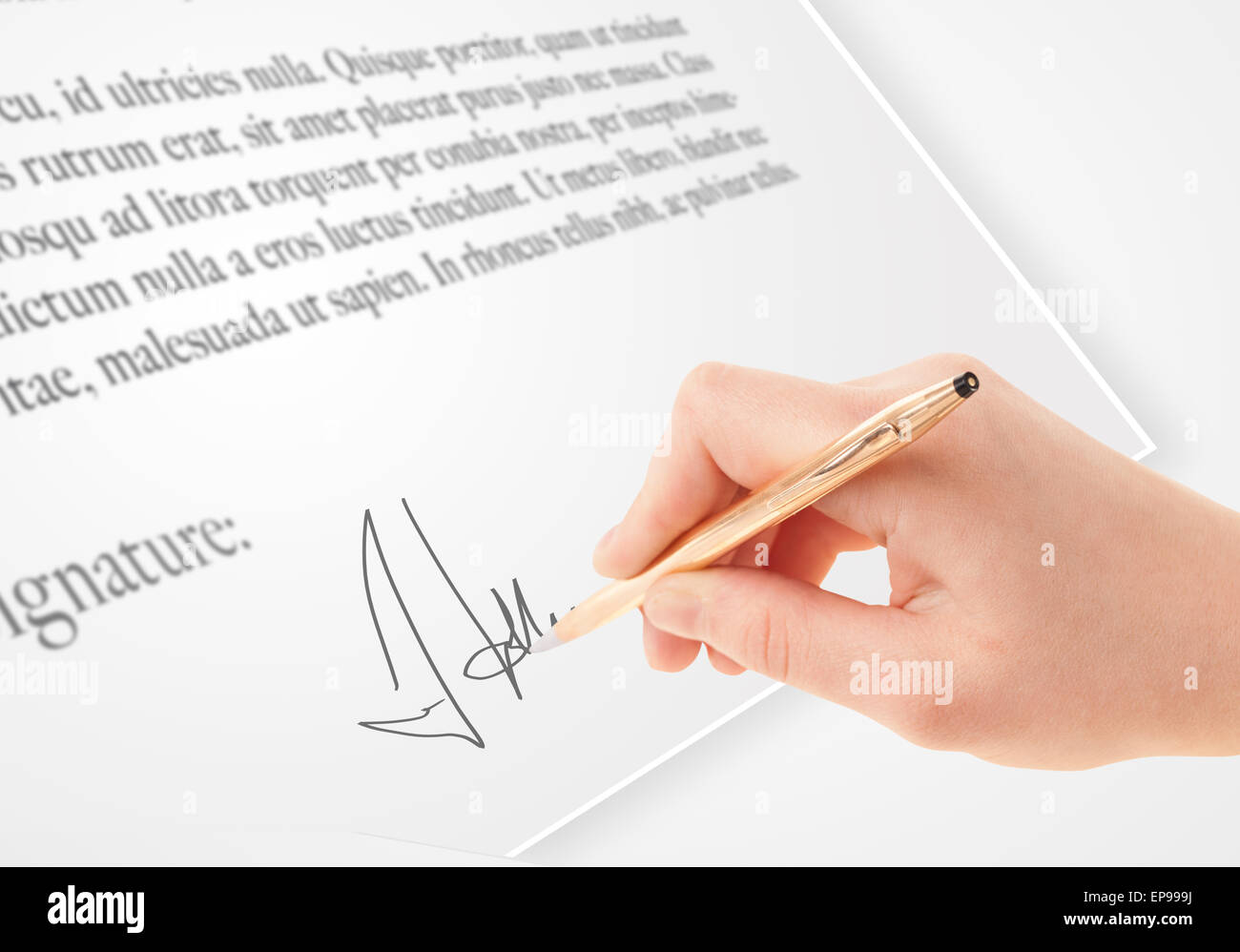 Hand writing personal signature on a paper form Stock Photo - Alamy