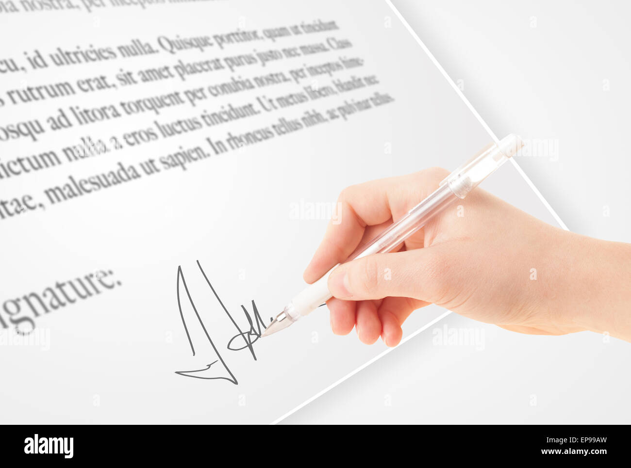 Hand writing personal signature on a paper form Stock Photo - Alamy