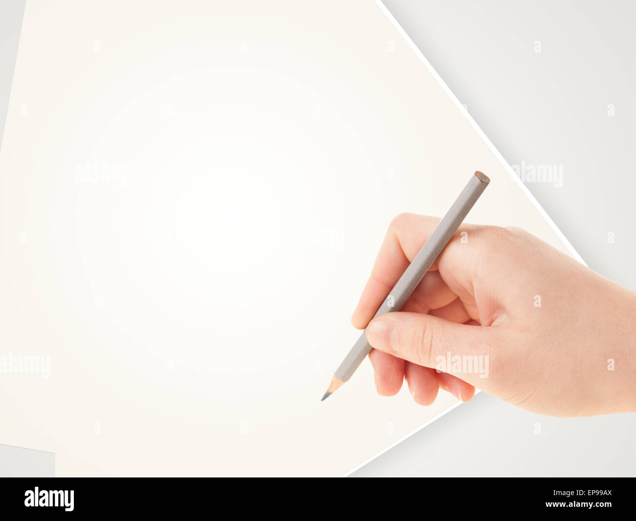 Human hand drawing with pencil on empty paper template Stock Photo - Alamy