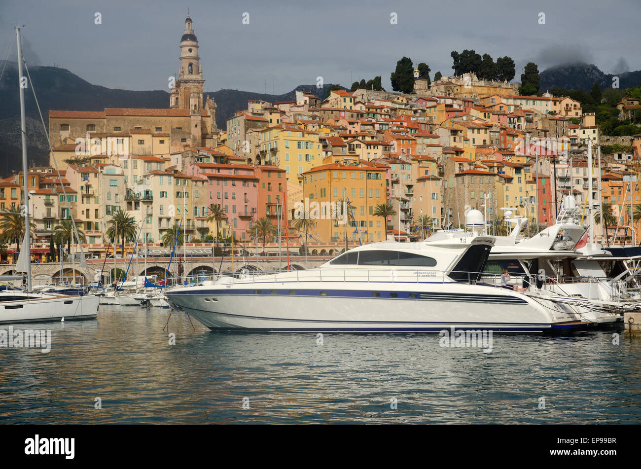 Menton harbor and the old town, France Stock Photo - Alamy