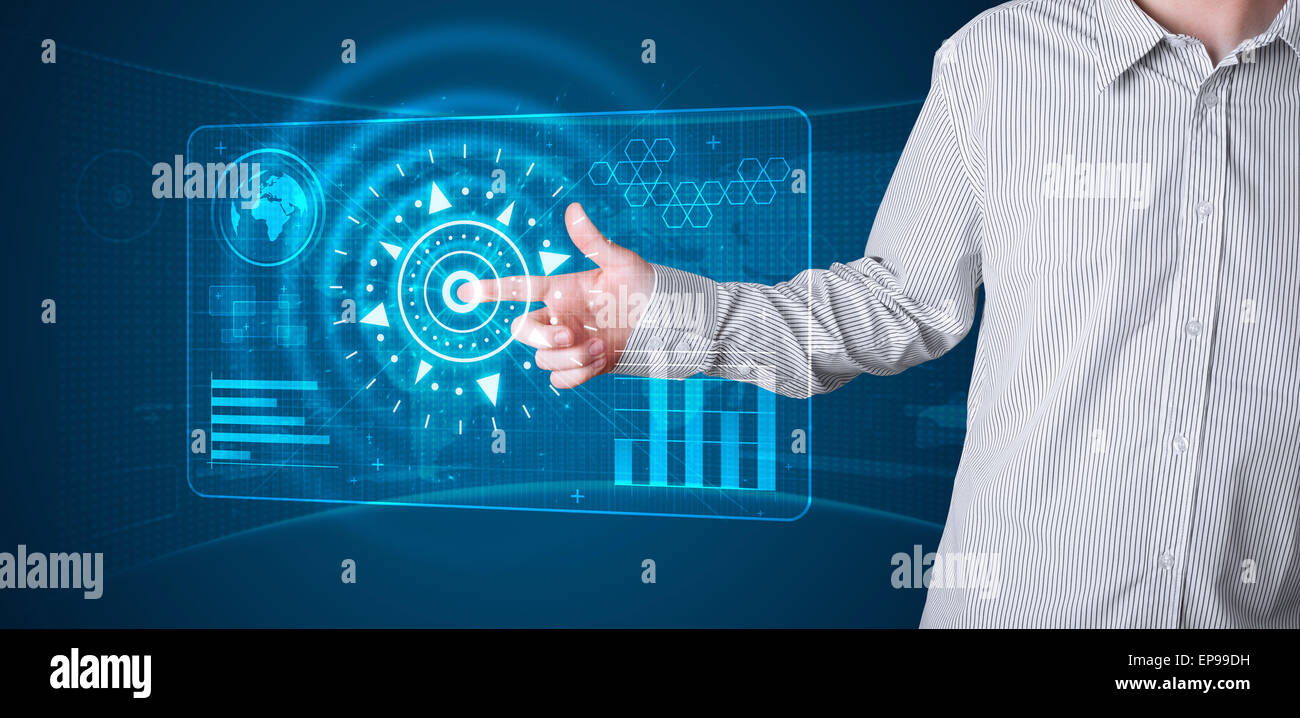 Businessman pressing high tech type of modern buttons Stock Photo - Alamy