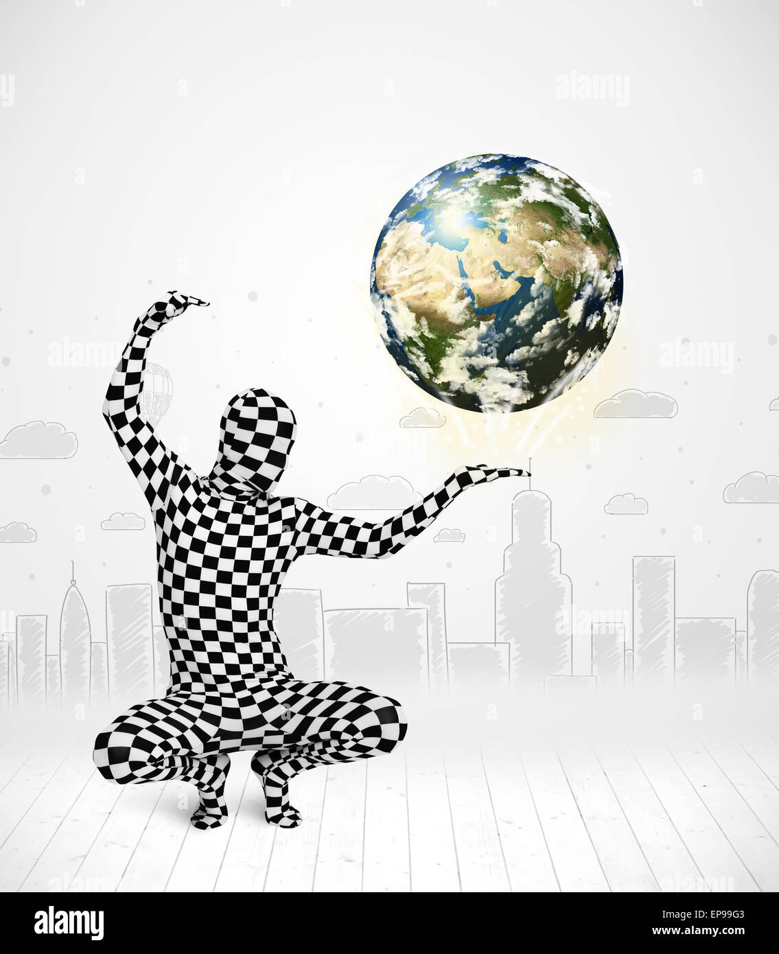 Male character holding planet earth in hands hi-res stock photography ...