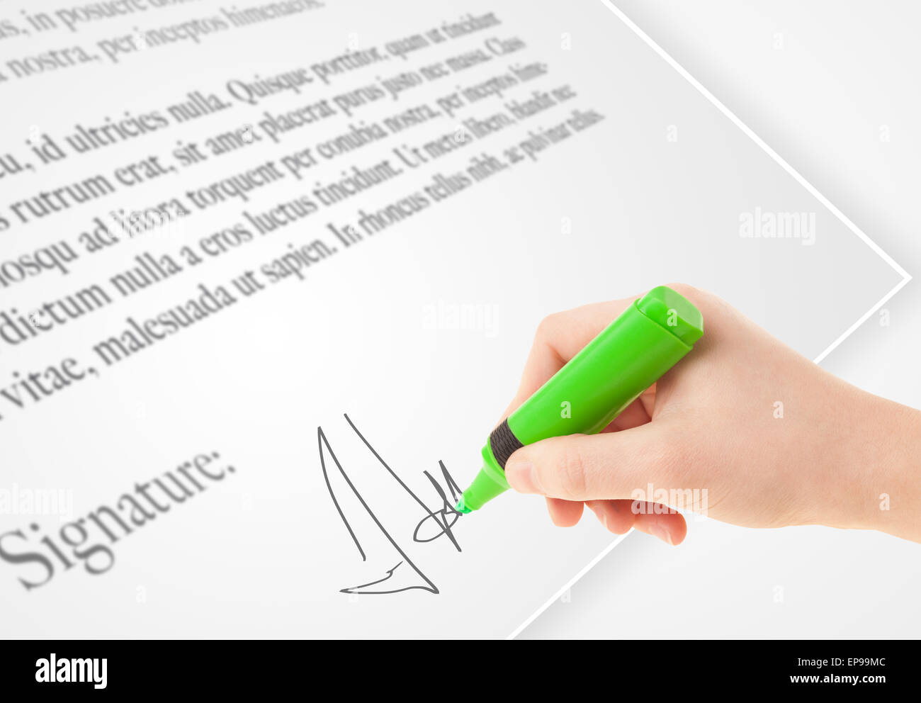 Hand writing personal signature on a paper form Stock Photo - Alamy