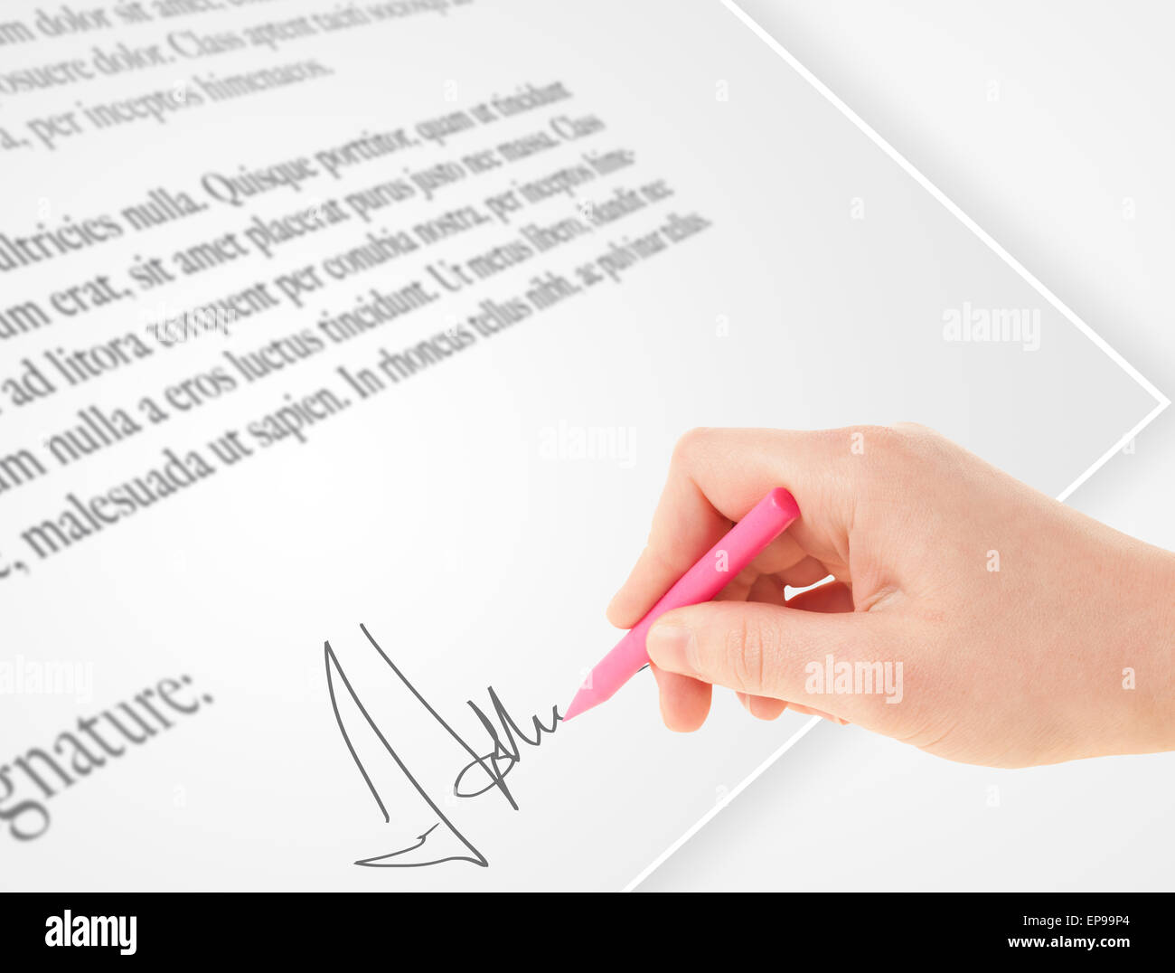 Hand writing personal signature on a paper form Stock Photo - Alamy