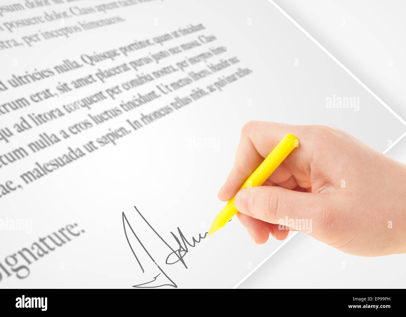Hand writing personal signature on a paper form Stock Photo - Alamy