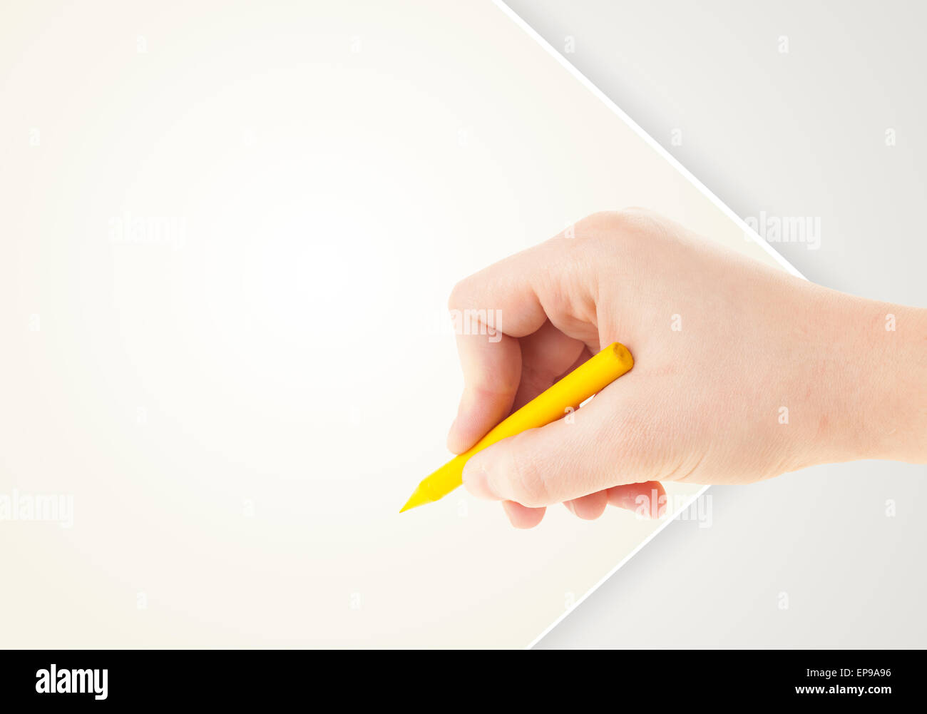 Child drawing with colorful crayon on empty blank paper Stock Photo - Alamy