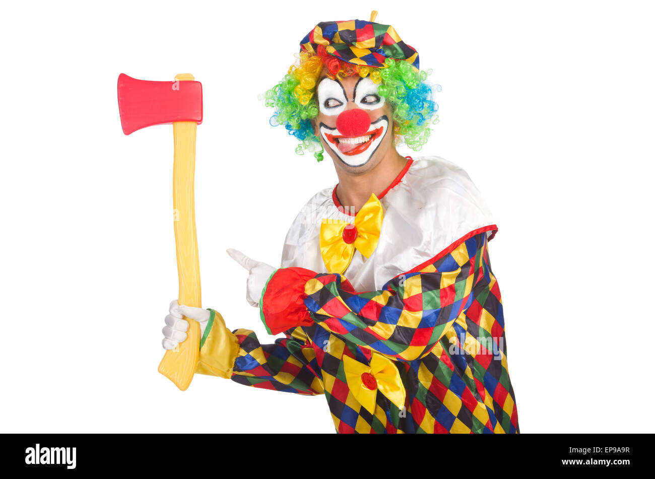 Clown with axe isolated on white Stock Photo - Alamy