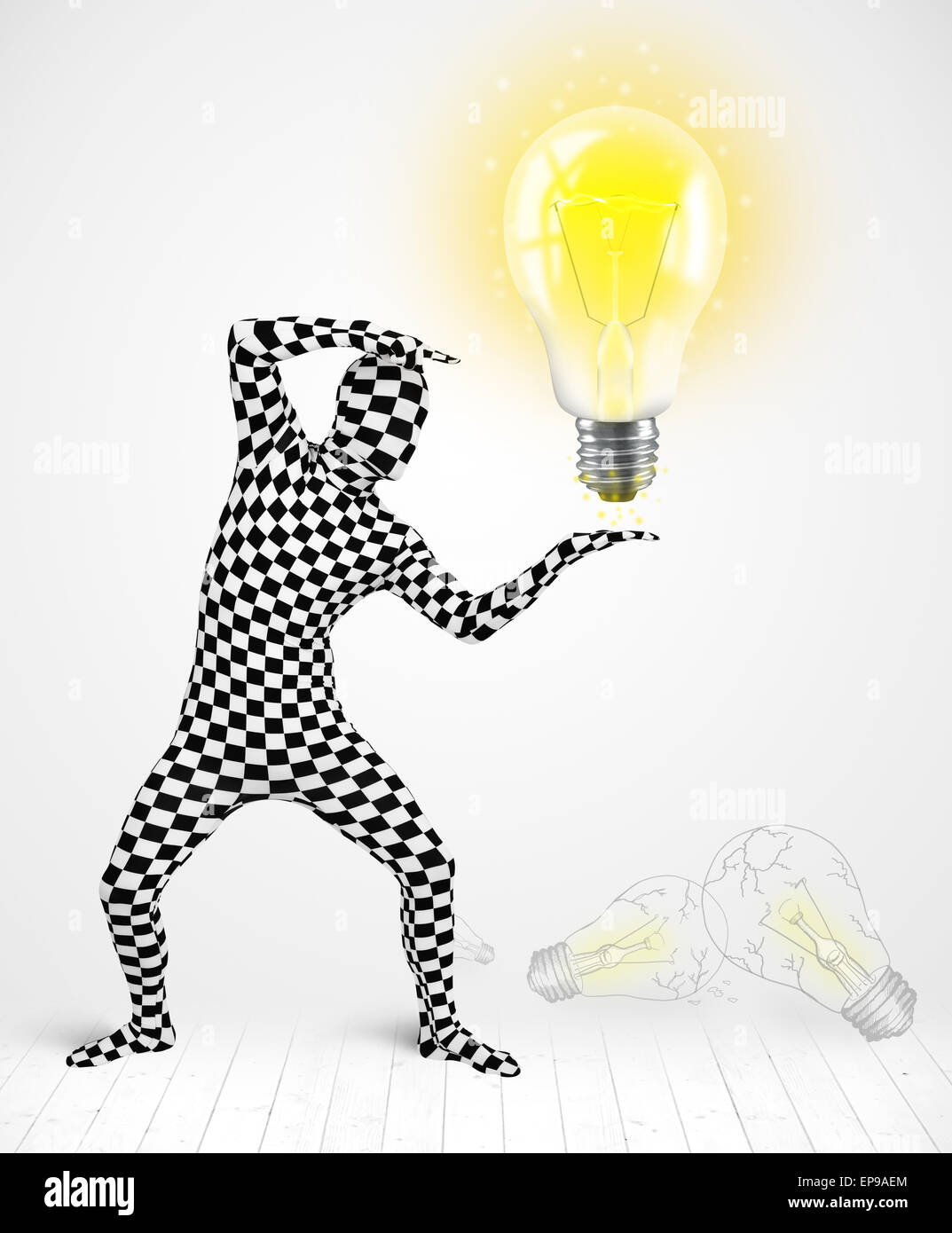 Man in full body with glowing light bulb Stock Photo - Alamy