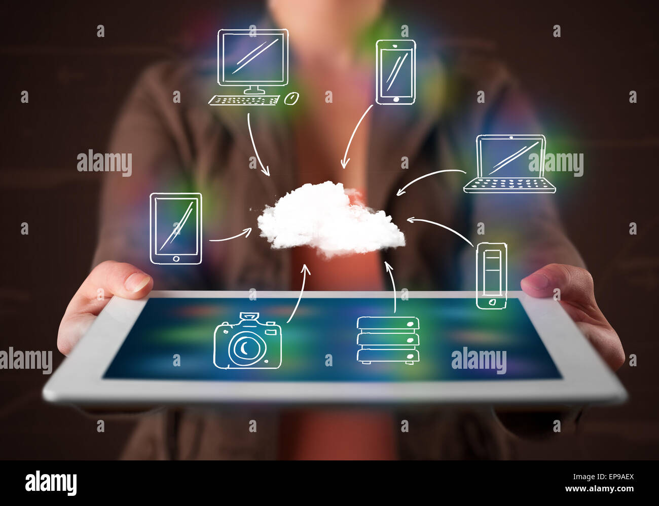 Woman showing hand drawn cloud computing Stock Photo - Alamy