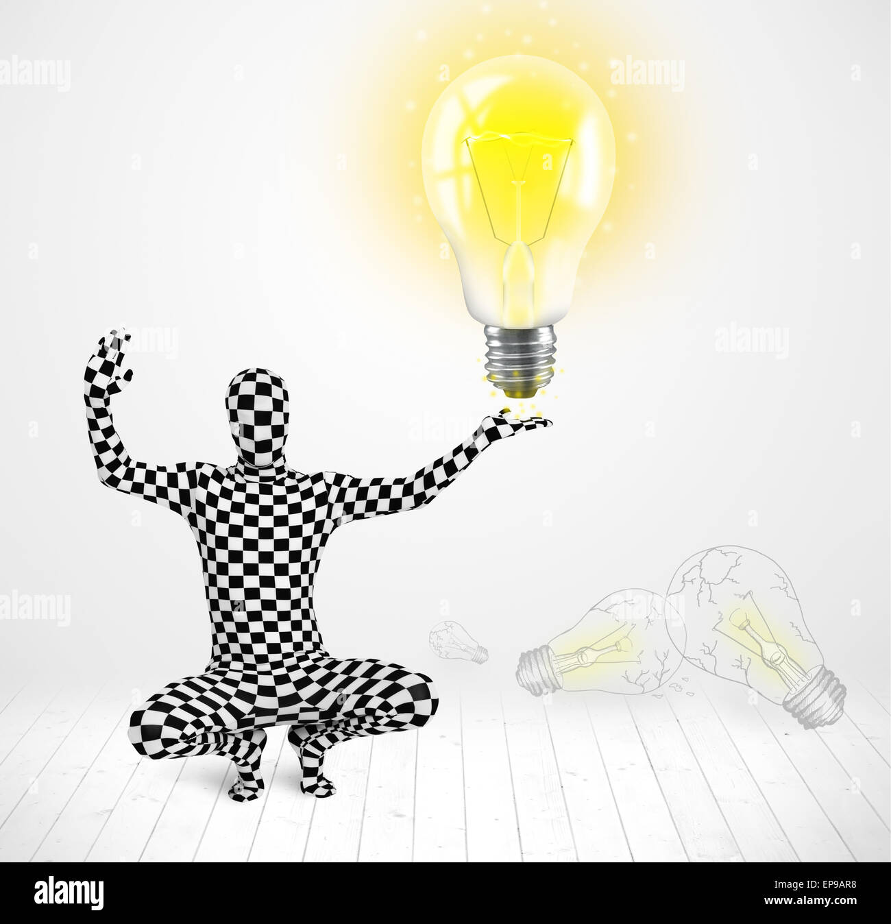 Man in full body with glowing light bulb Stock Photo - Alamy