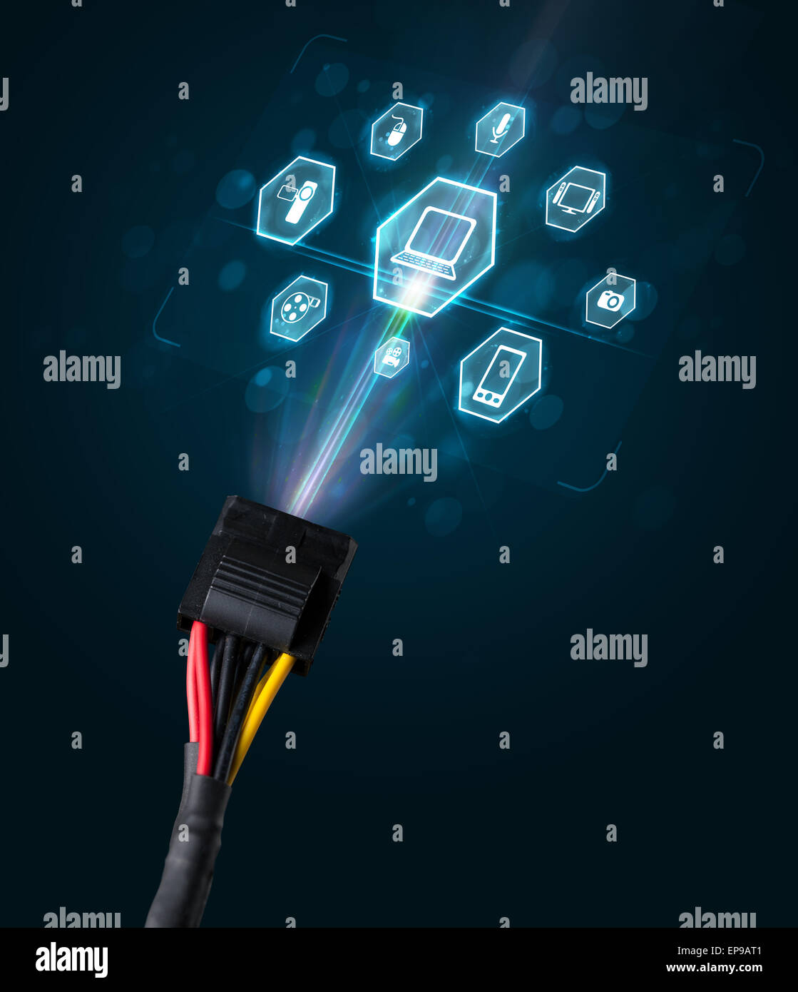 Electric cable with multimedia icons Stock Photo - Alamy