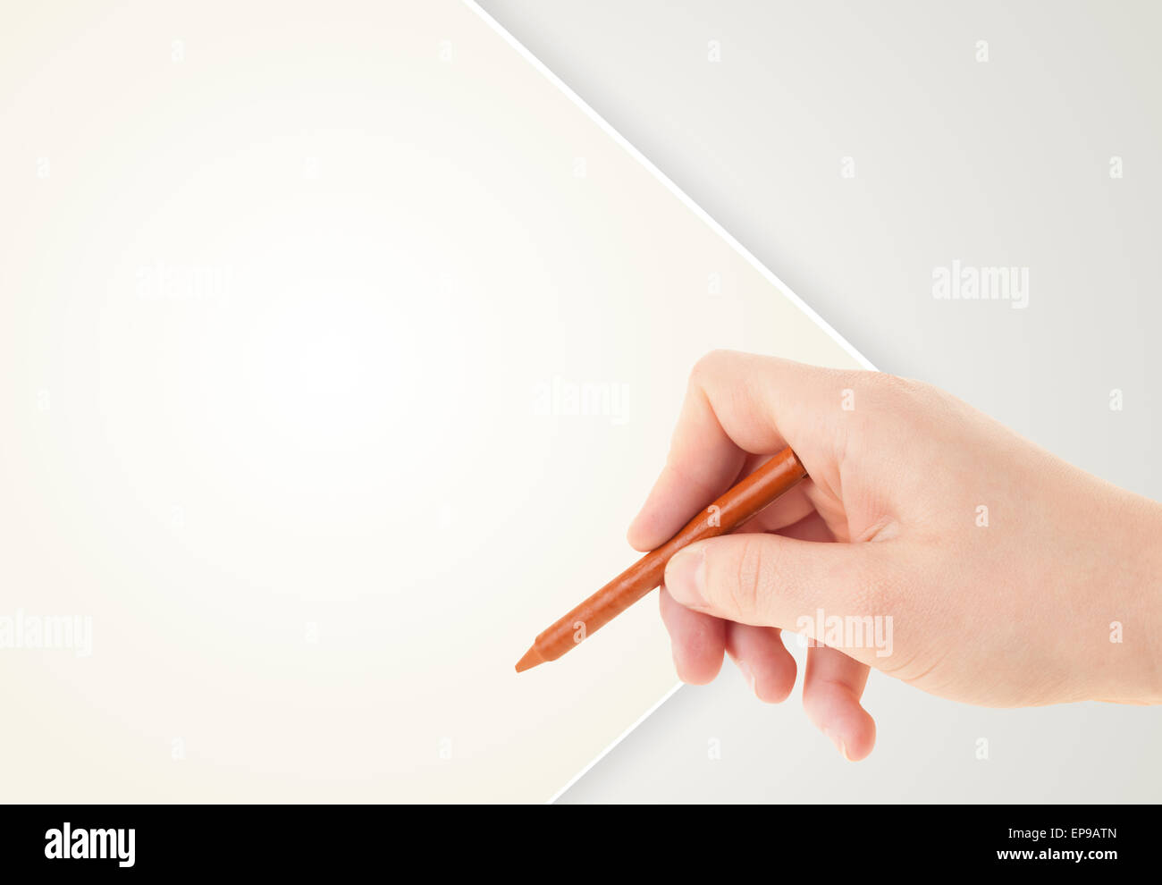 Child drawing with colorful crayon on empty blank paper Stock Photo - Alamy