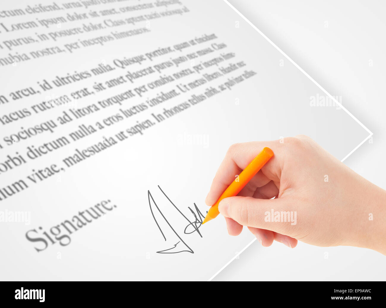 Hand writing personal signature on a paper form Stock Photo - Alamy