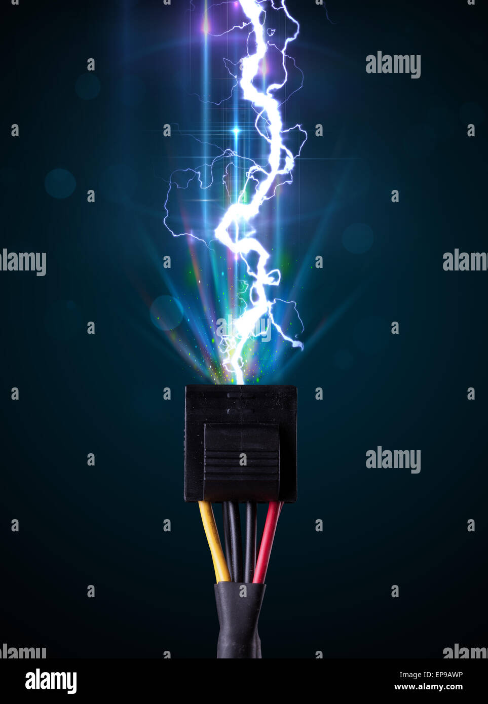 Electric cable with glowing electricity lightning Stock Photo - Alamy