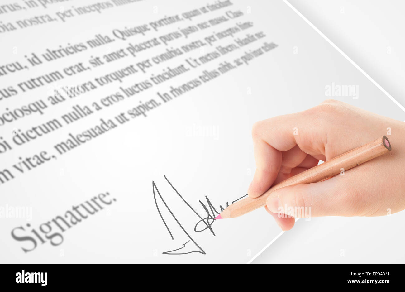 Hand writing personal signature on a paper form Stock Photo - Alamy