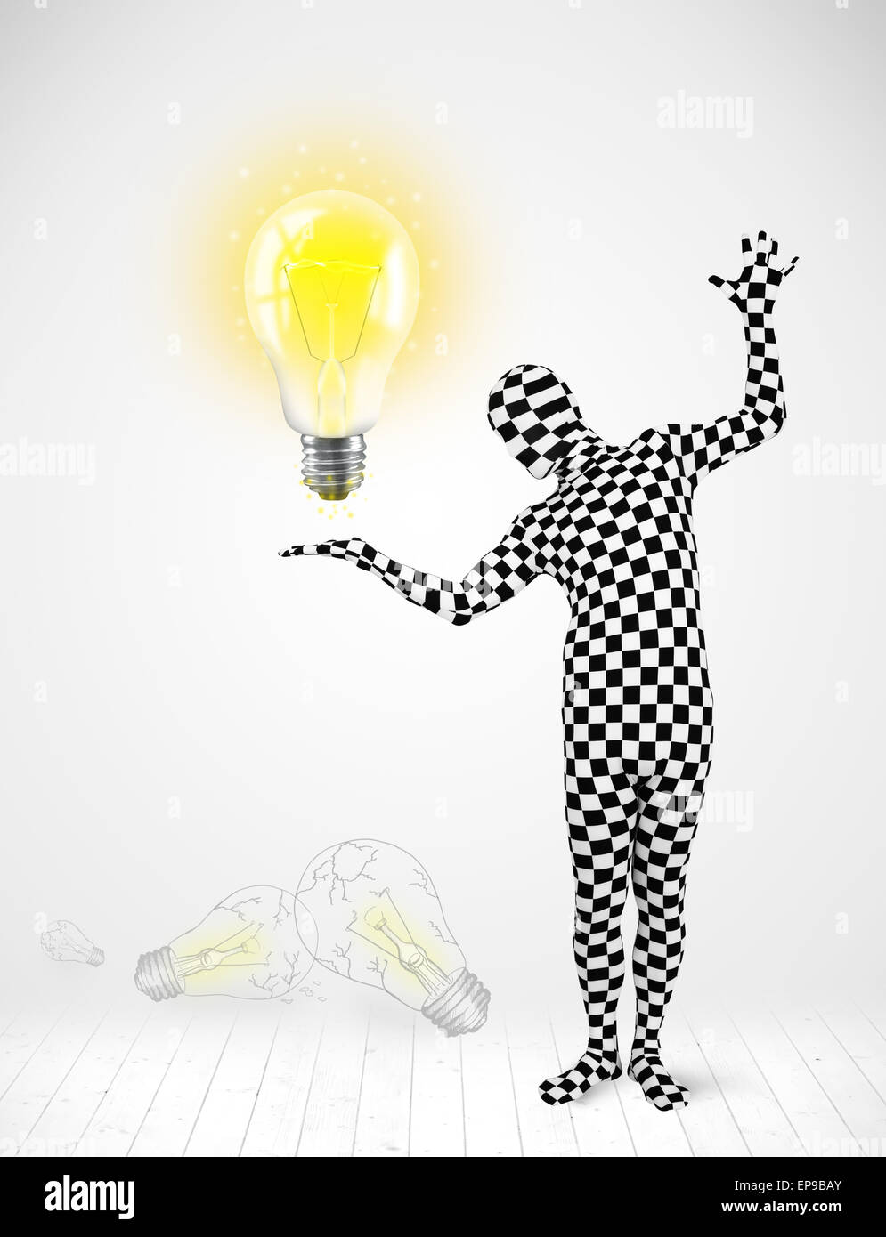 Man in full body with glowing light bulb Stock Photo - Alamy