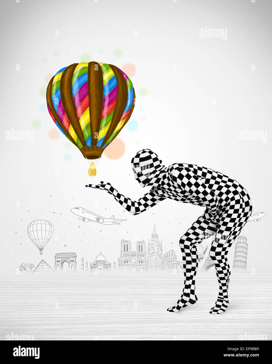 man in full body suit holding balloon Stock Photo - Alamy