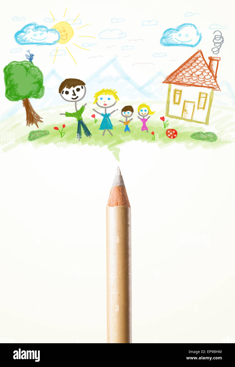 Pencil close-up with a drawing of a family Stock Photo - Alamy