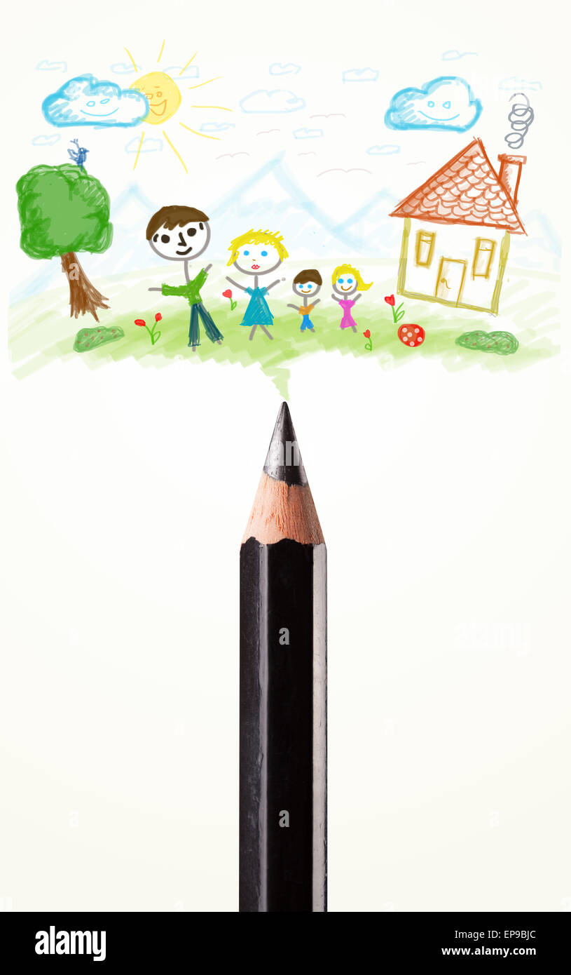 Pencil close-up with a drawing of a family Stock Photo - Alamy