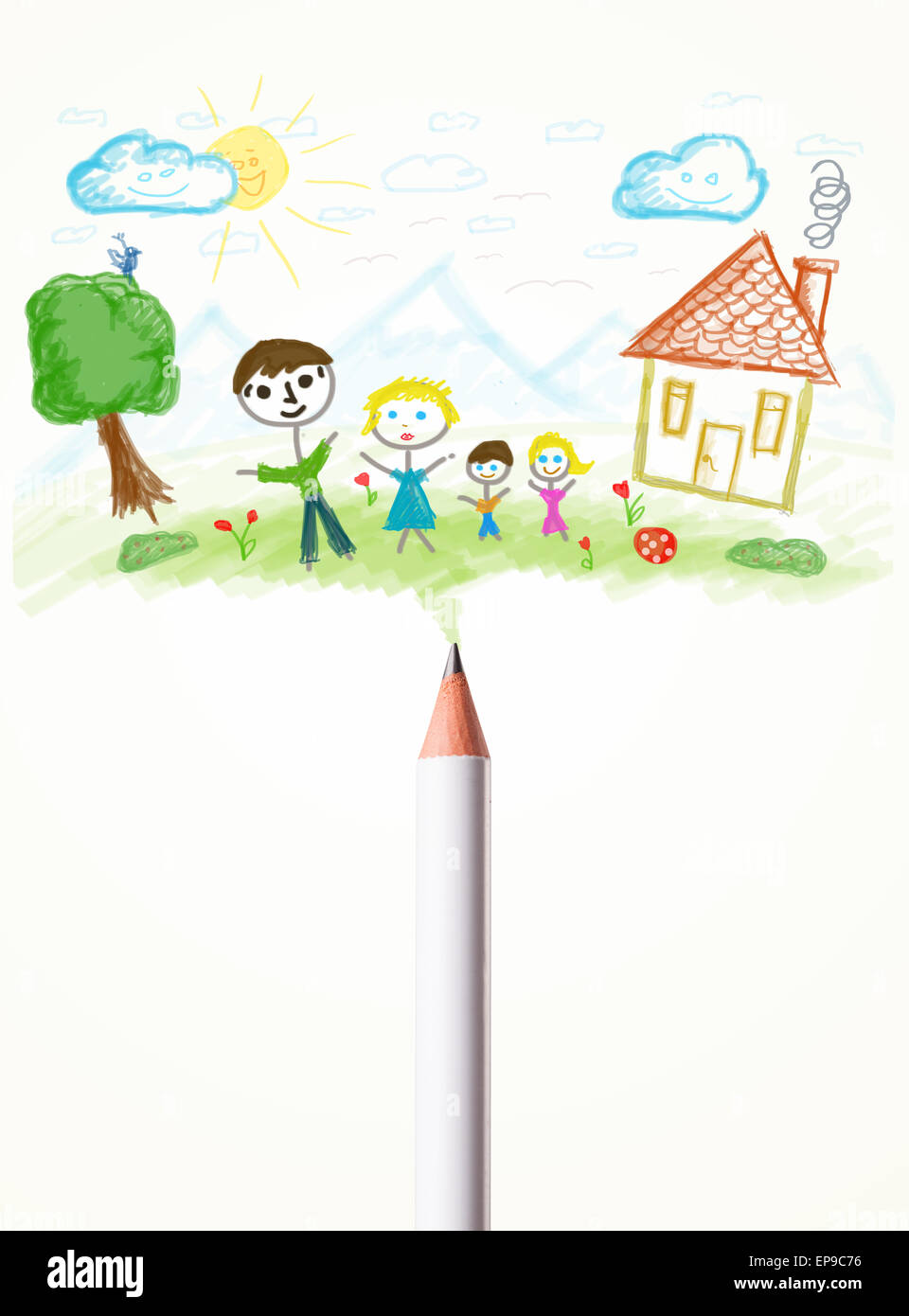 Pencil close-up with a drawing of a family Stock Photo - Alamy