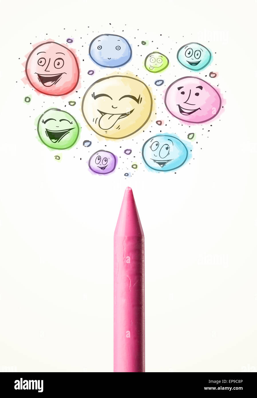 Smiley faces coming out of crayon Stock Photo - Alamy