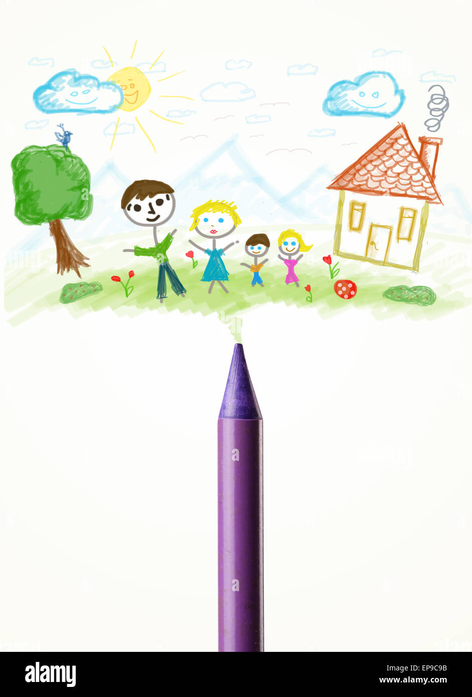 Pencil close-up with a drawing of a family Stock Photo - Alamy