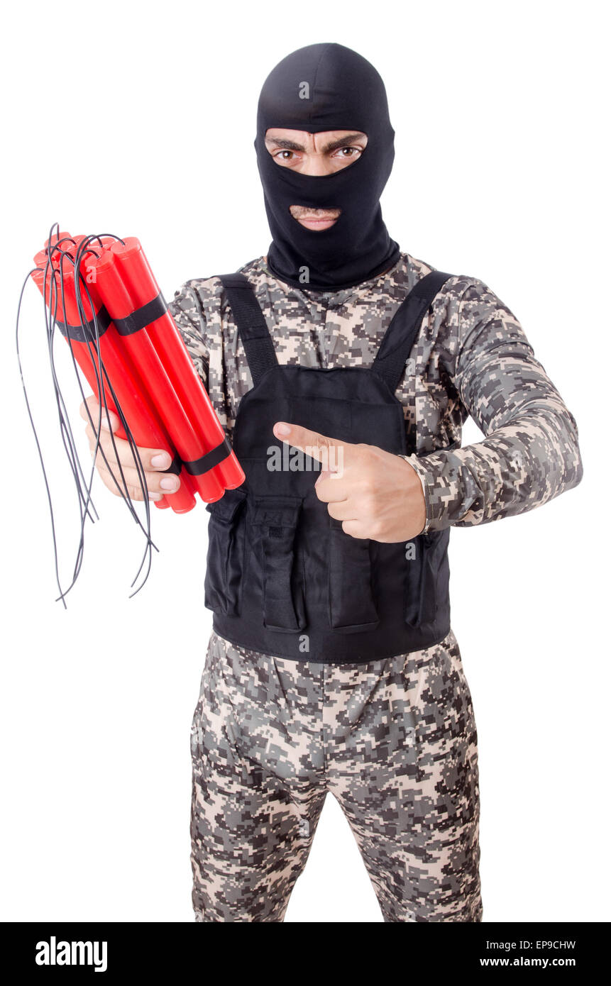 Soldier with dynamite isolated on white Stock Photo - Alamy