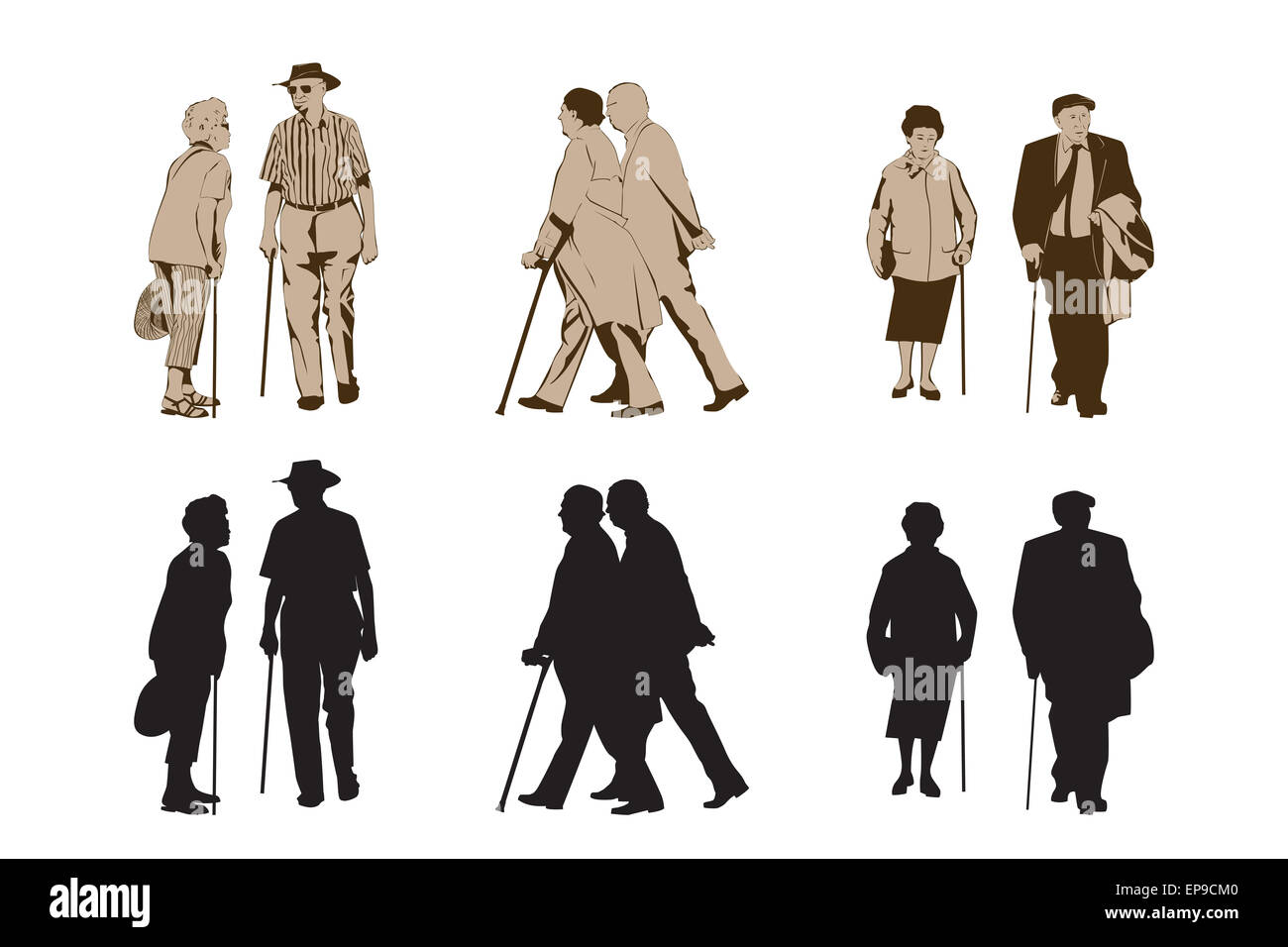 Figures using walking stick - design elements Stock Photo - Alamy