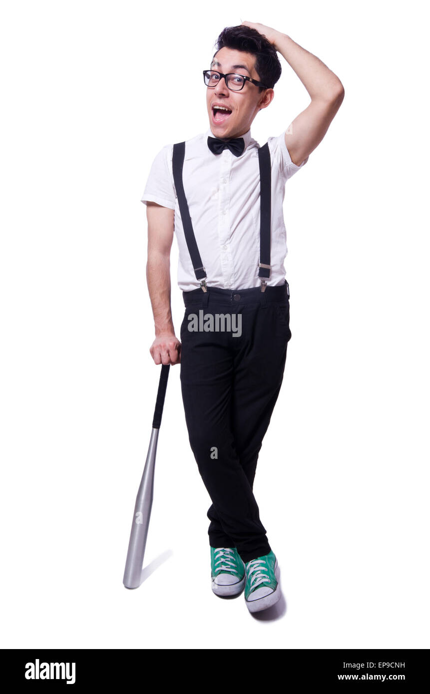 Funny man with baseball bat Stock Photo - Alamy