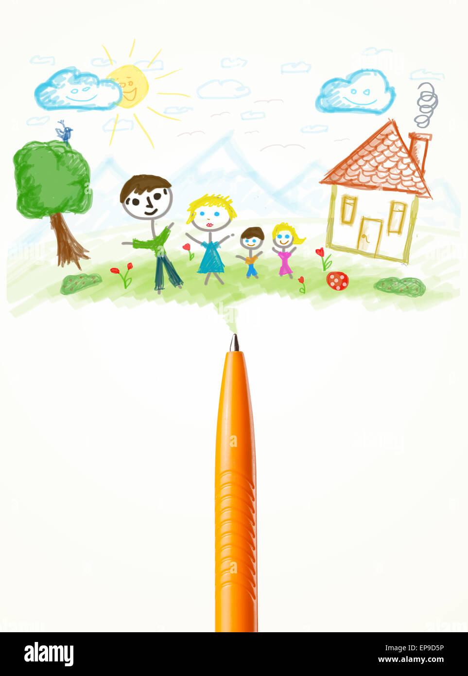 Pen close-up with a drawing of a family Stock Photo - Alamy