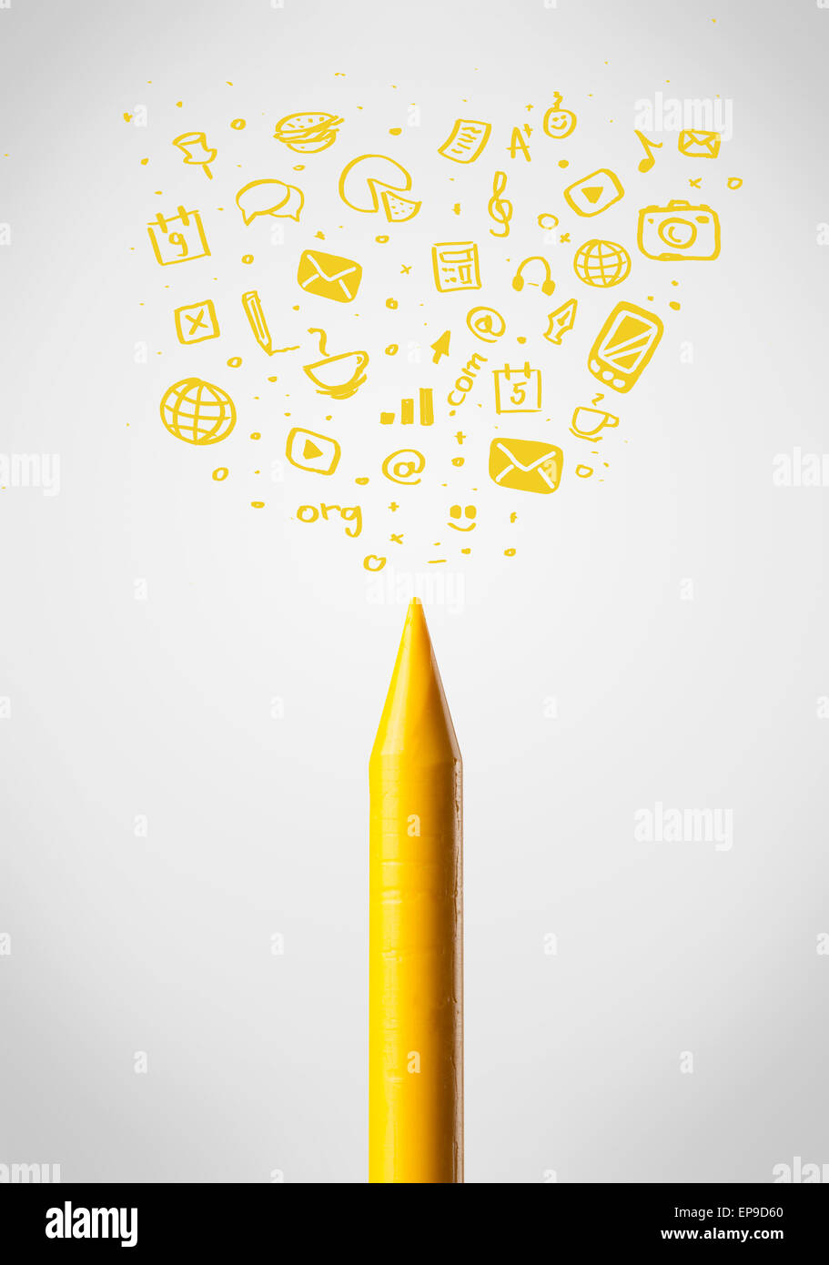 Crayon close-up with social media icons Stock Photo - Alamy