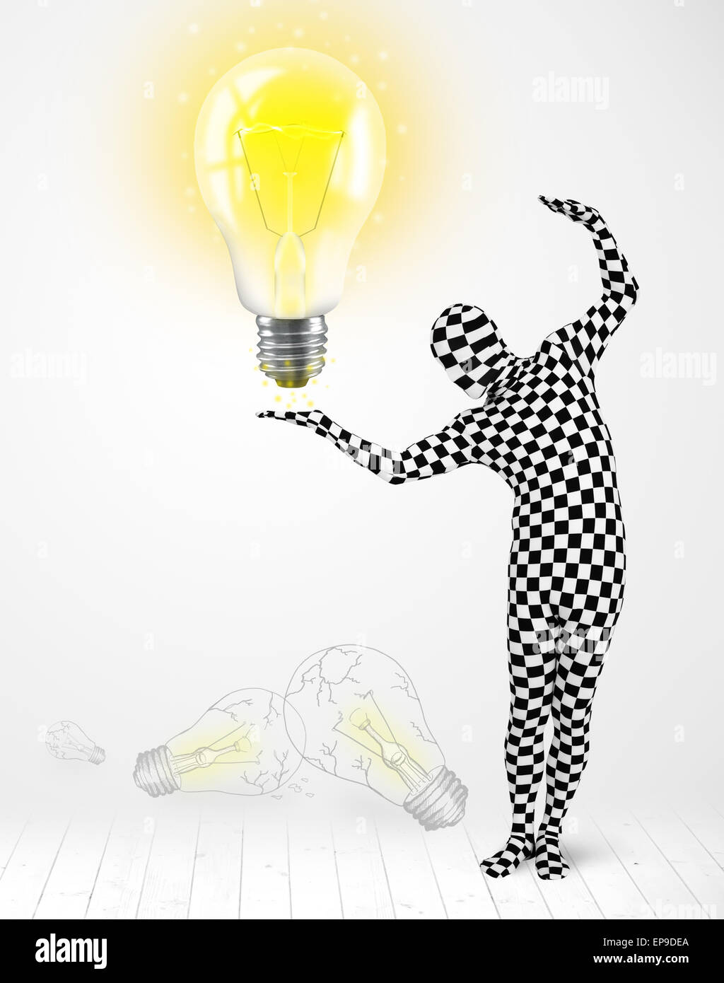 Man in full body with glowing light bulb Stock Photo - Alamy