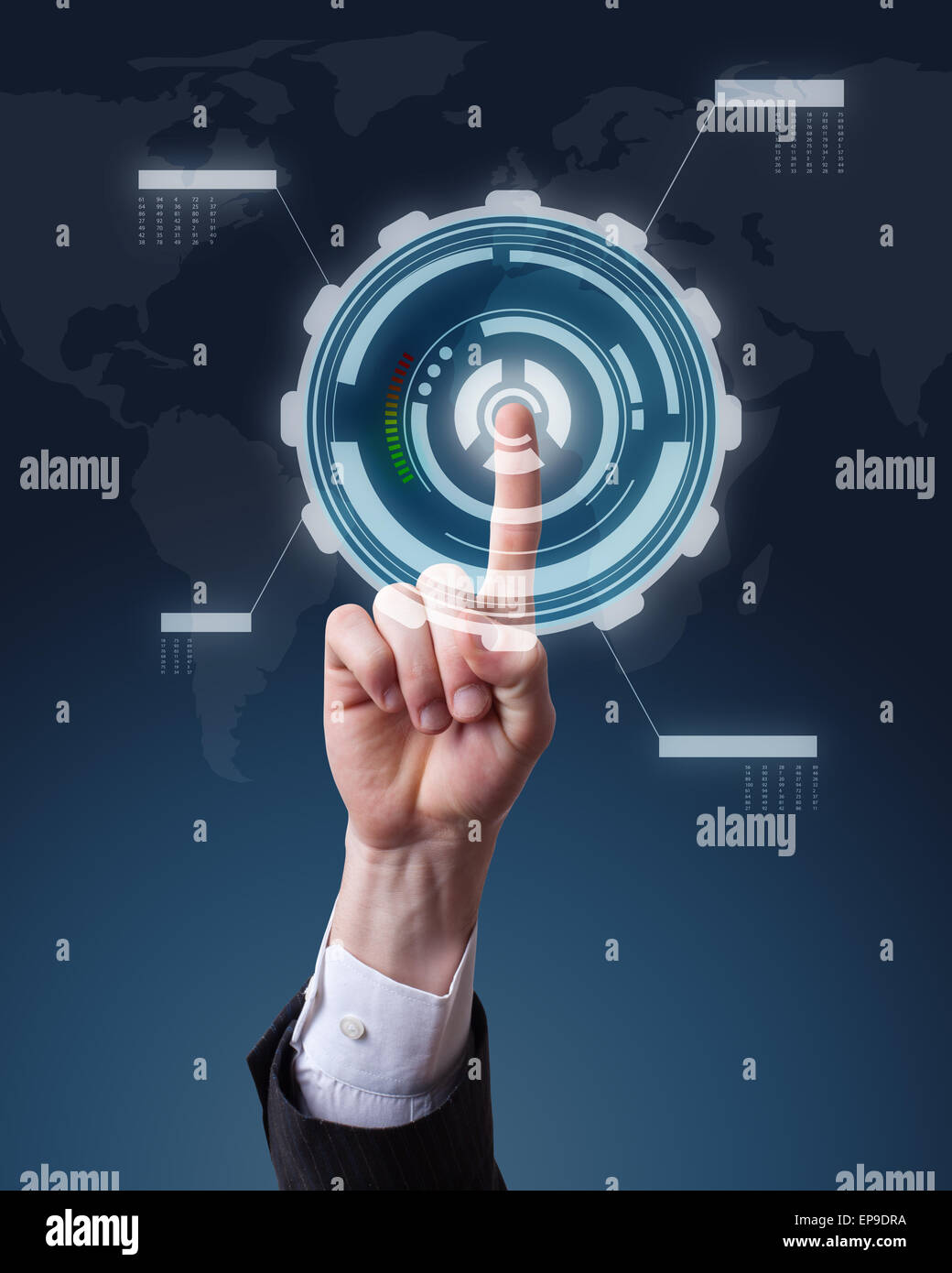 hand pushing a button on a touch screen futuristic interface Stock ...