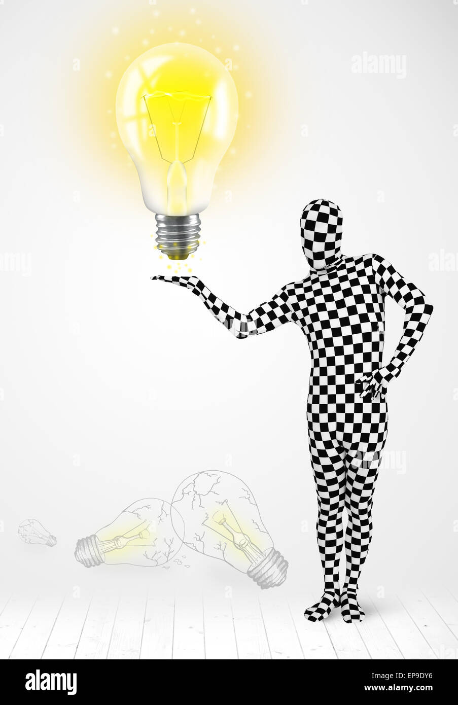Man in full body with glowing light bulb Stock Photo - Alamy