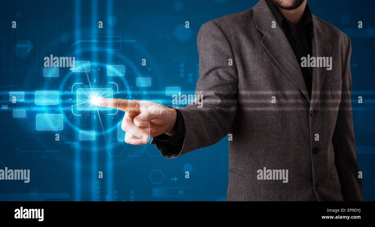 Businessman pressing high tech type of modern buttons Stock Photo - Alamy