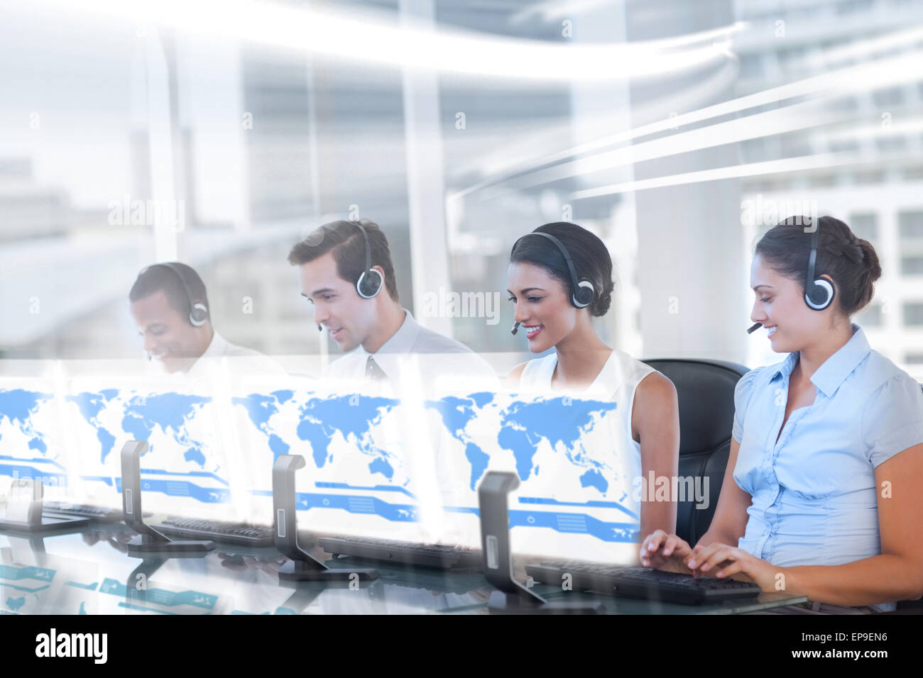 Call centre workers smiling hi-res stock photography and images - Alamy