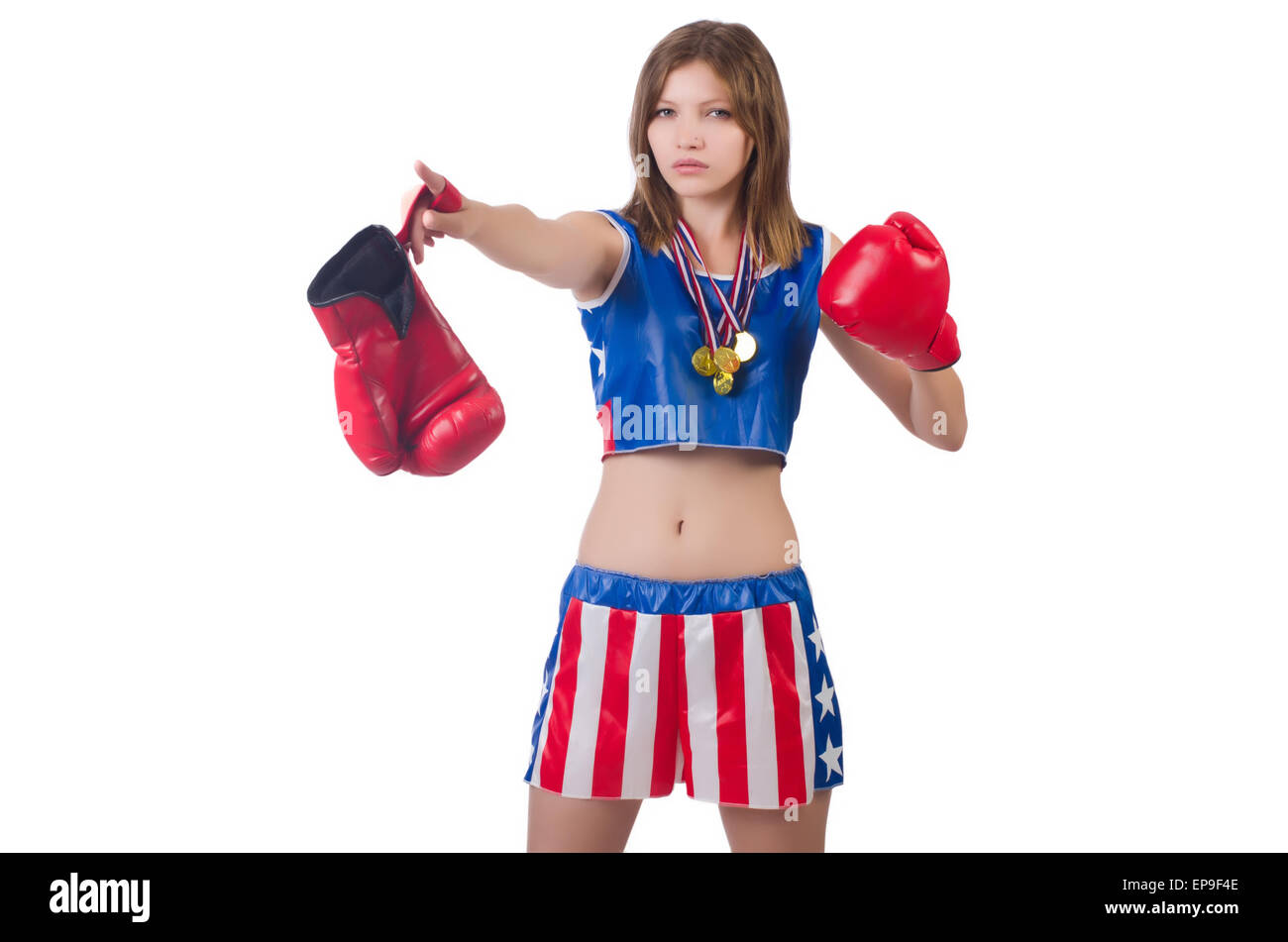 Woman boxer in uniform with US symbols Stock Photo - Alamy
