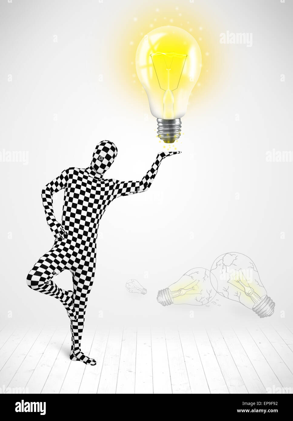 Man in full body with glowing light bulb Stock Photo - Alamy