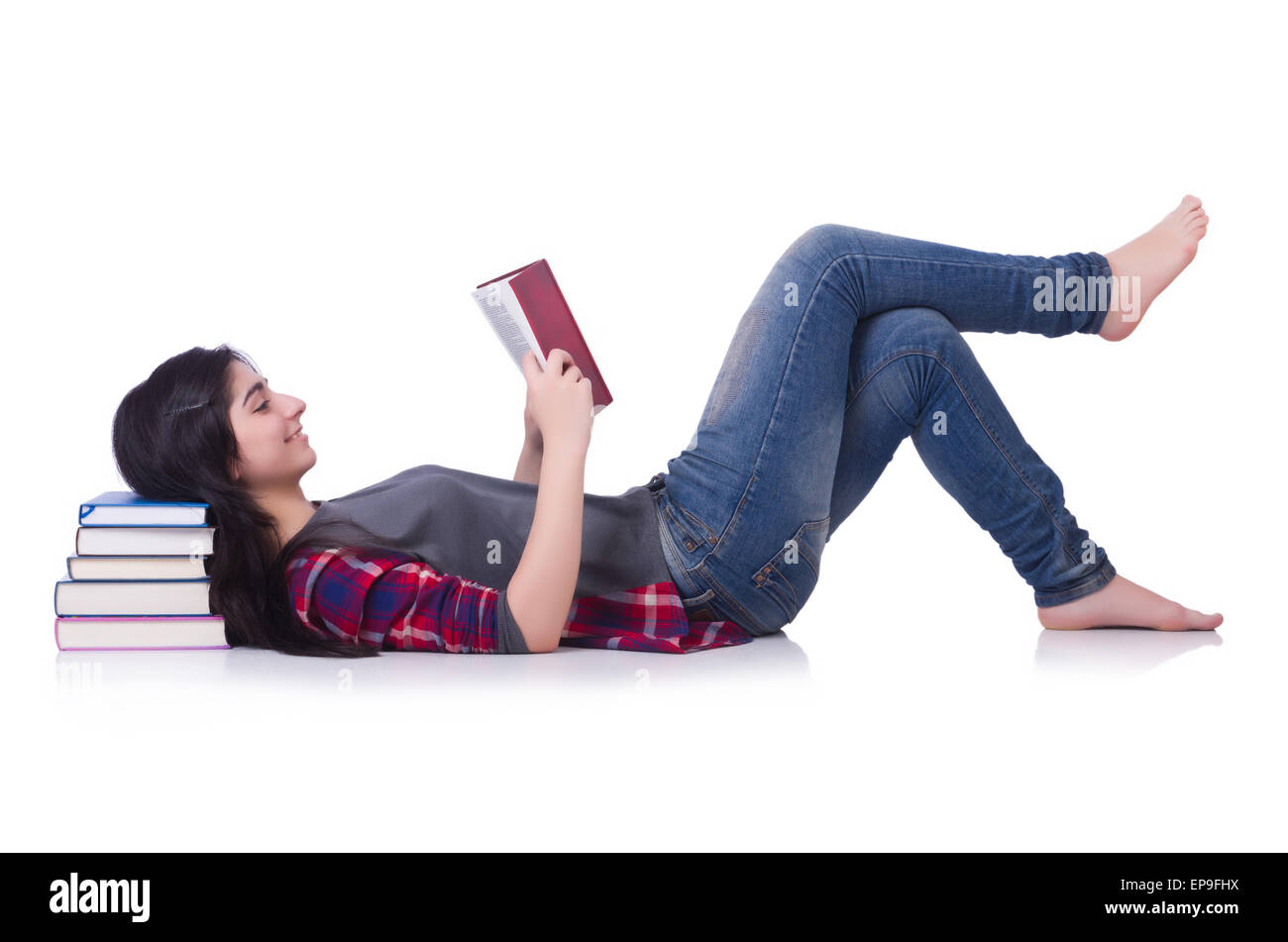Student with books isolated on white Stock Photo - Alamy