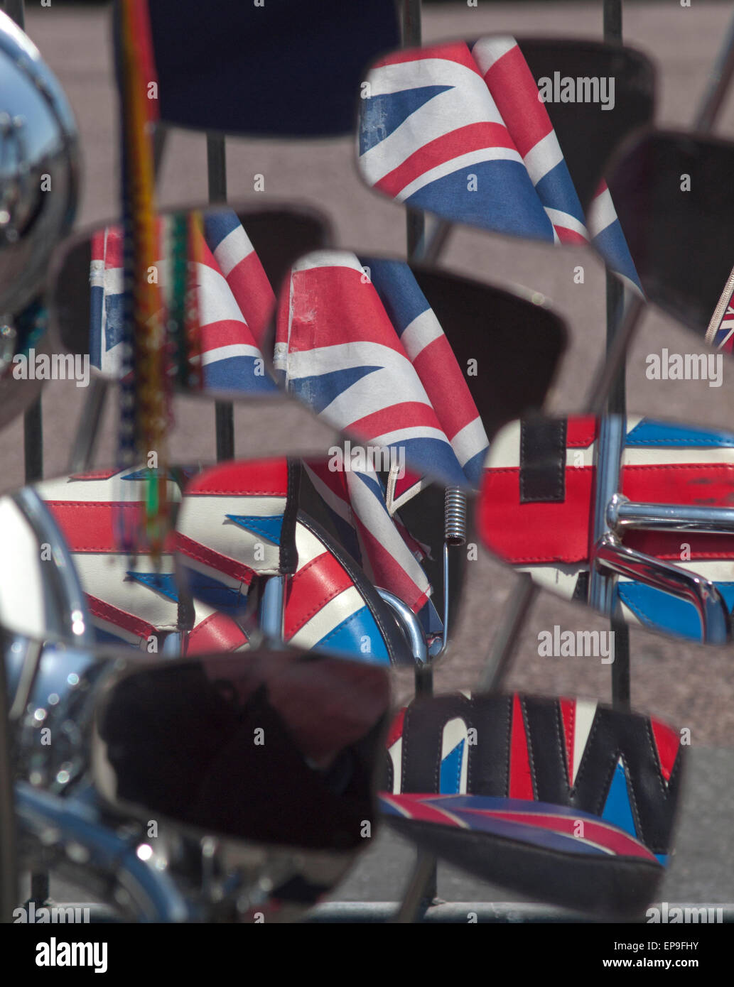 Union Jack flags reflected in the mirrors of a scooter Stock Photo - Alamy