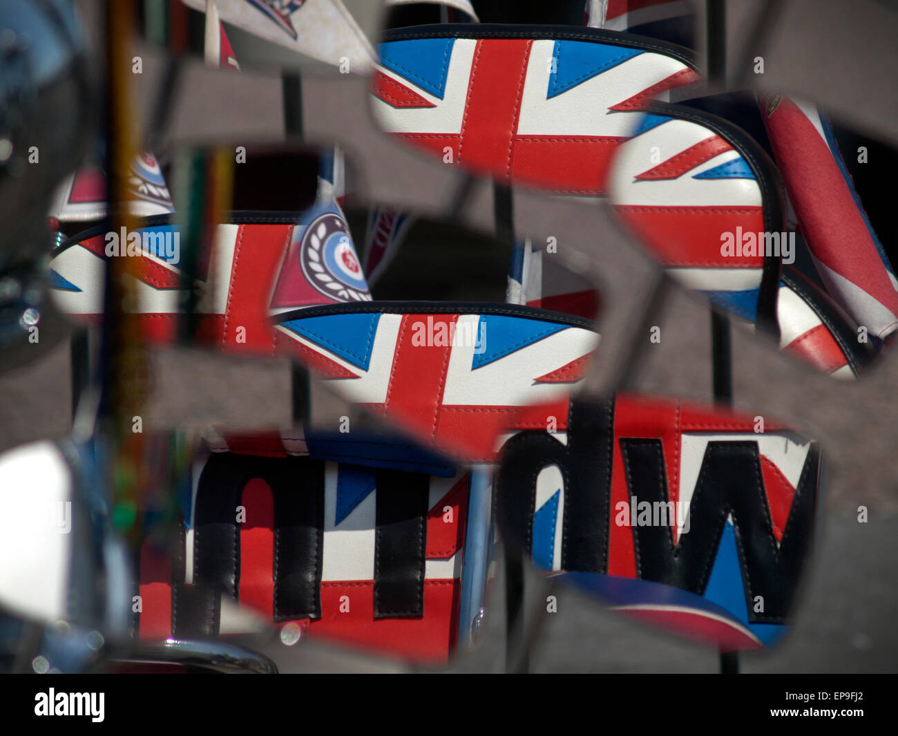 Union Jack flags reflected in the mirrors of a scooter Stock Photo - Alamy
