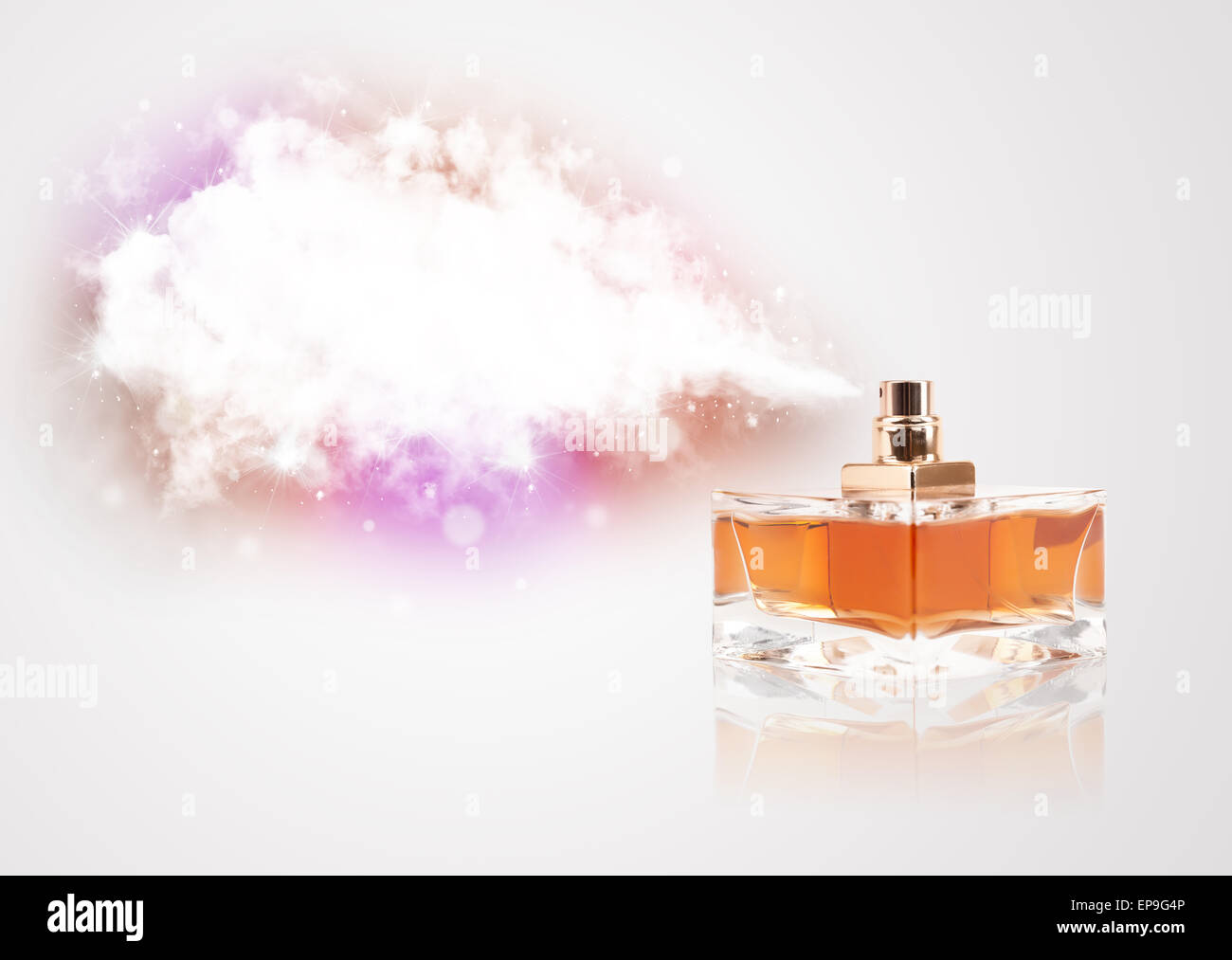 beautiful bottle spraying colorful cloud Stock Photo - Alamy