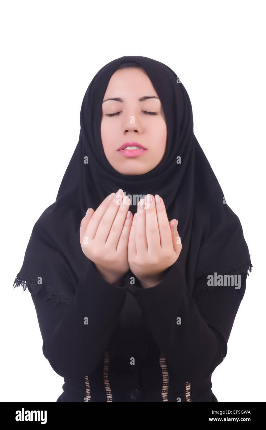 Muslim woman praying isolated on white Stock Photo - Alamy