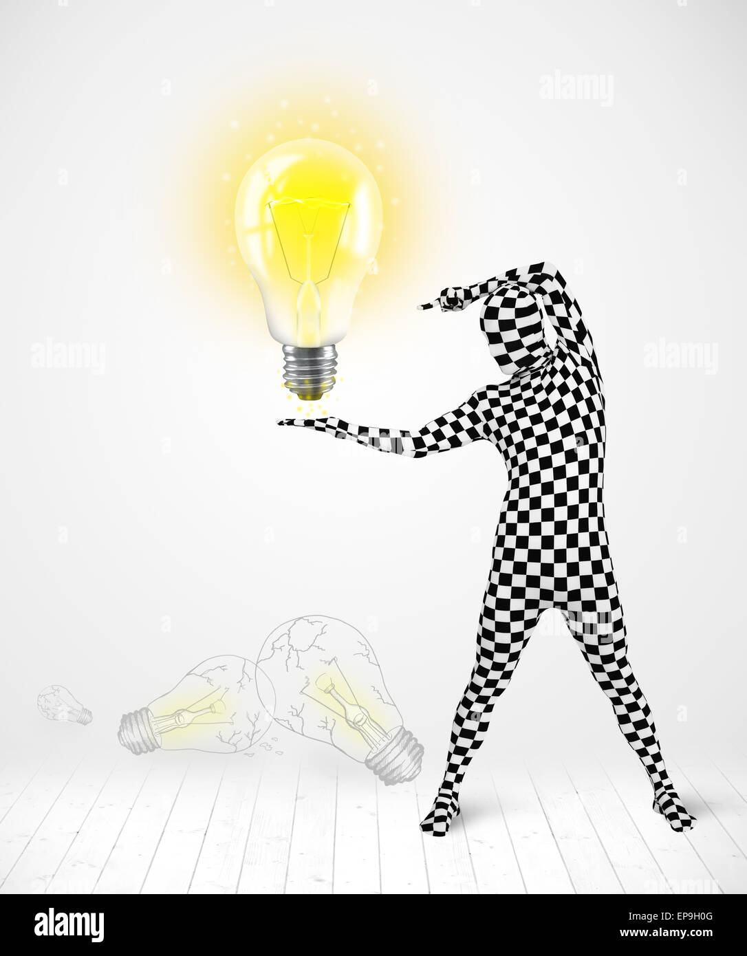 Man in full body with glowing light bulb Stock Photo - Alamy