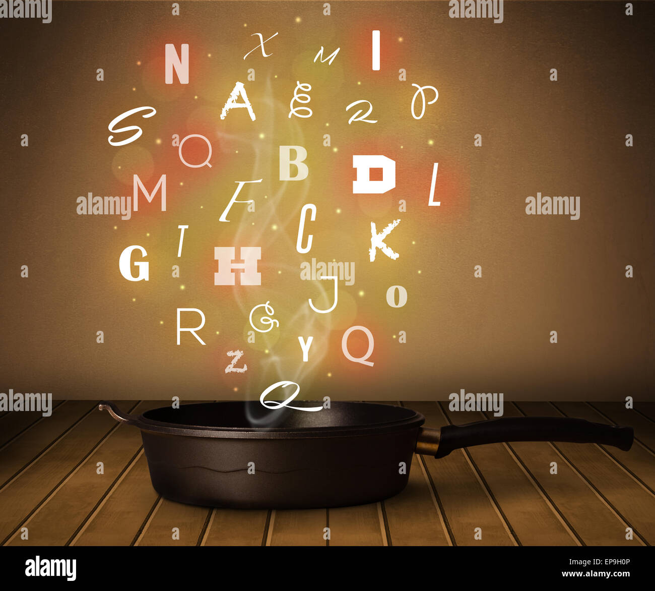 Glowing letters coming out from cooking pot Stock Photo - Alamy