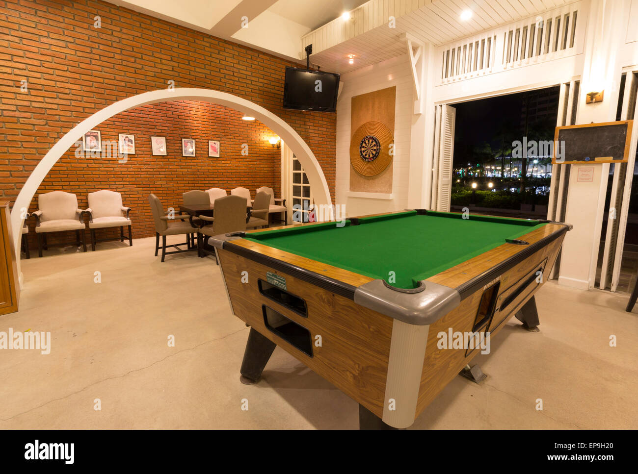 living room with a Billiard table Stock Photo - Alamy