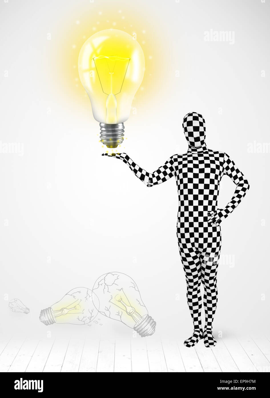Man in full body with glowing light bulb Stock Photo - Alamy