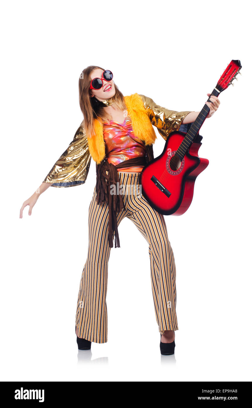 Tall guitar player isolated on white Stock Photo - Alamy