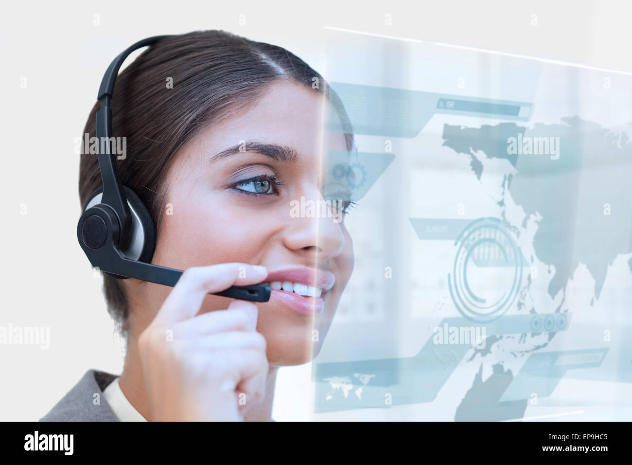 Side view of female call center agent with headset Stock Photo - Alamy